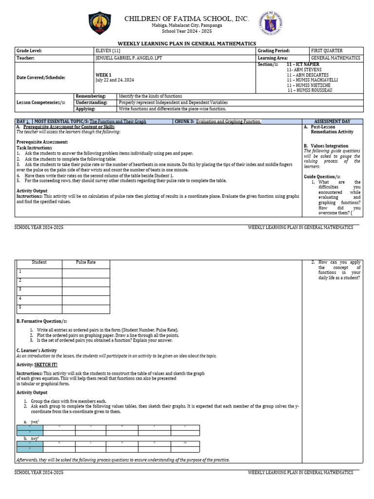 WLP - in - Genmath - S'gab (Week2) | PDF | Function (Mathematics) | Learning