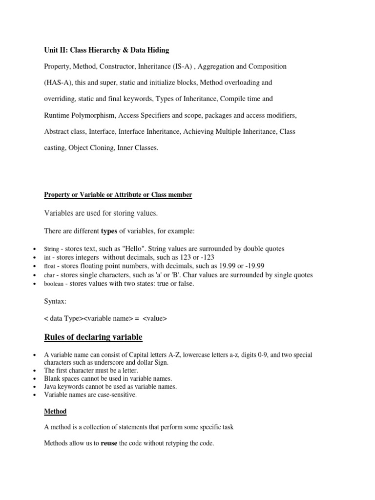 JAVA UNIT-2 - Final | PDF | Programming | Constructor (Object Oriented ... JAVA UNIT-2 - Final | PDF | Programming | Constructor (Object Oriented ...