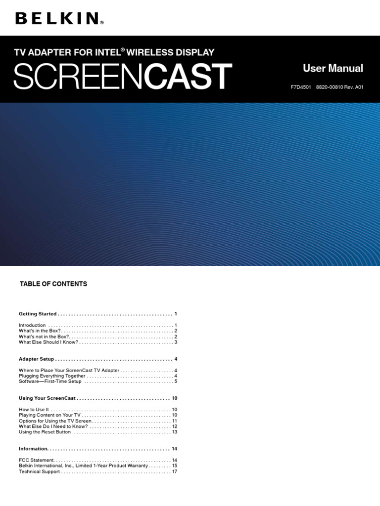 Belkin Screencast WiDi F7D4501 US | PDF | Laptop | Personal Computers