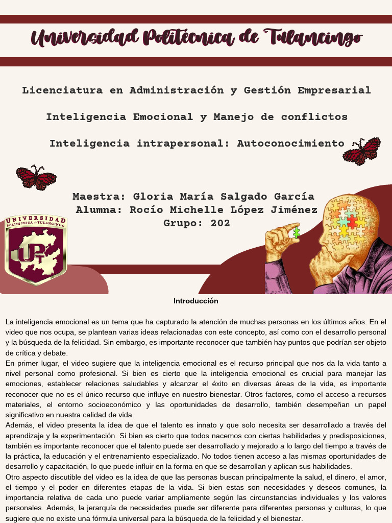 Inteligencia Intrapersonal Autoconocimiento Pdf Las Emociones
