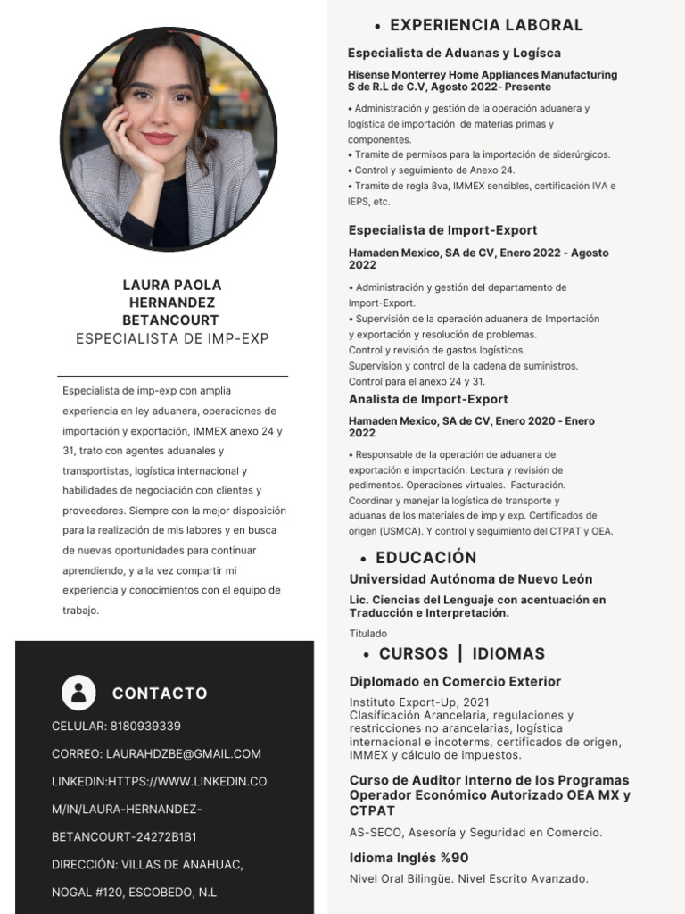 Laura Paola Hernandez Betancourt - CV | PDF | aduana | Logística