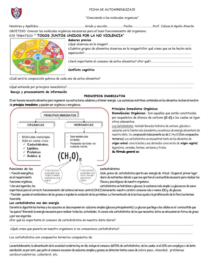 Ficha de Autoaprendizaje Glucidos | PDF | Carbohidratos | Polisacárido
