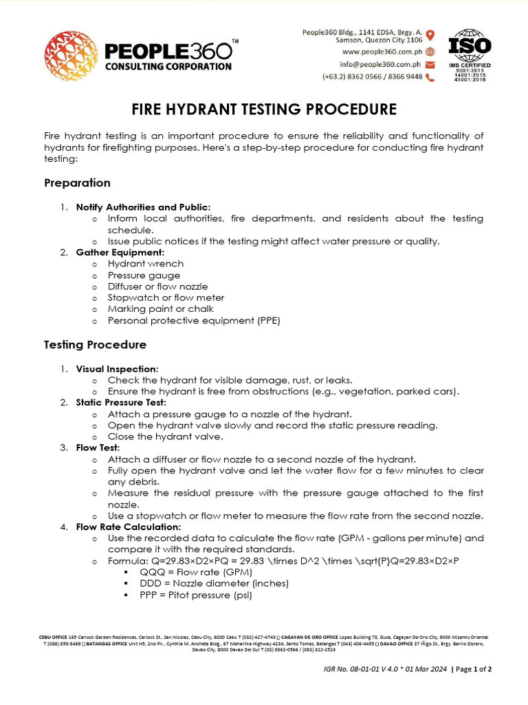 Fire Hydrant Testing Procedure | PDF | Flow Measurement