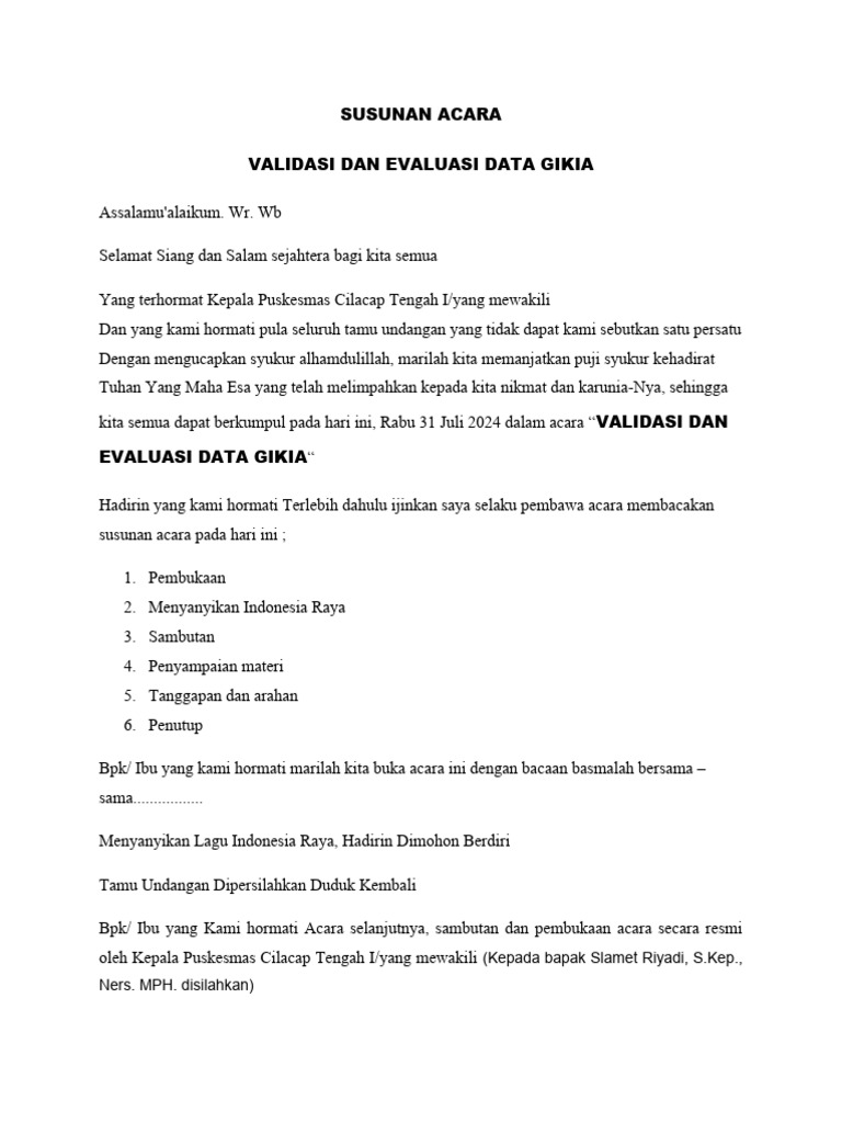 SUSUNAN ACARA Validasi Gizi Kia | PDF