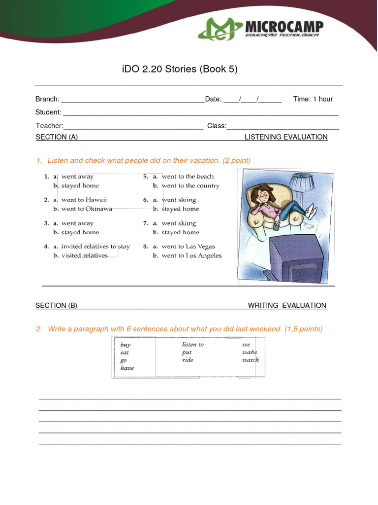 Book 5 - Stories - Written Test | PDF | Linguistics