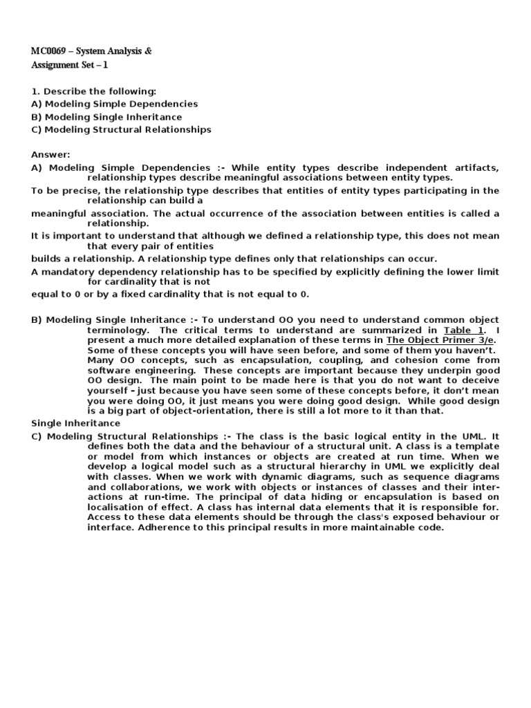 MC0069 - System Analysis & Assignment Set - 1 | PDF | Class (Computer Programming) | Inheritance ...