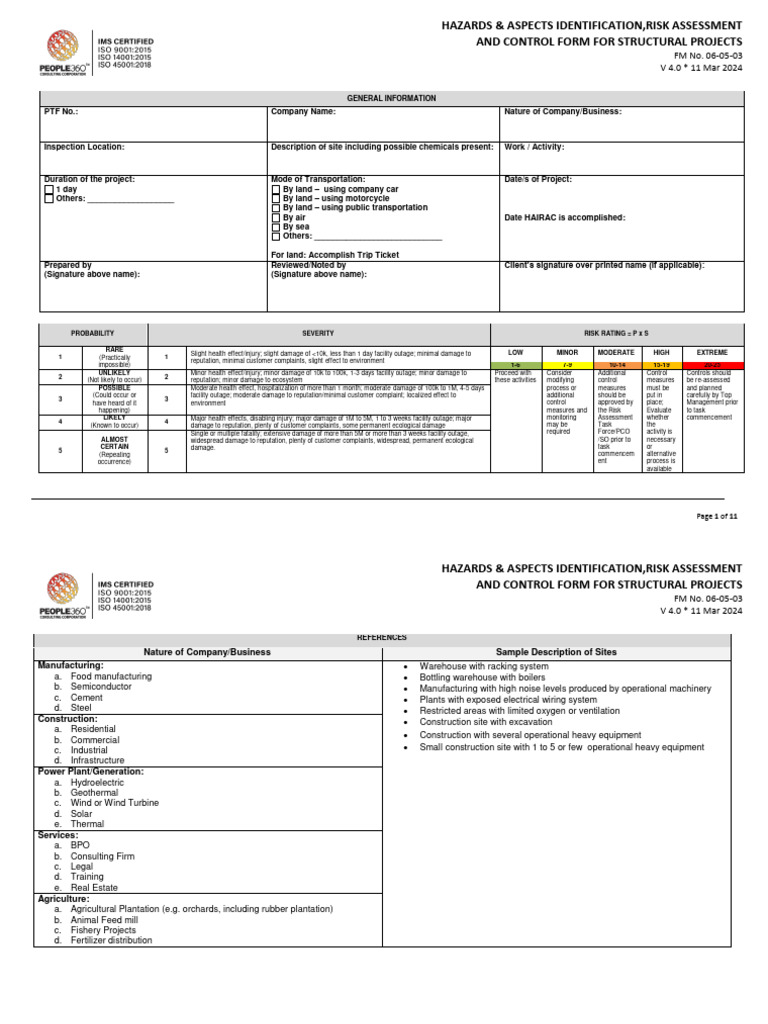 FM No. 06-05-03 Hazards & Aspects Identification Risk Assessment and ...