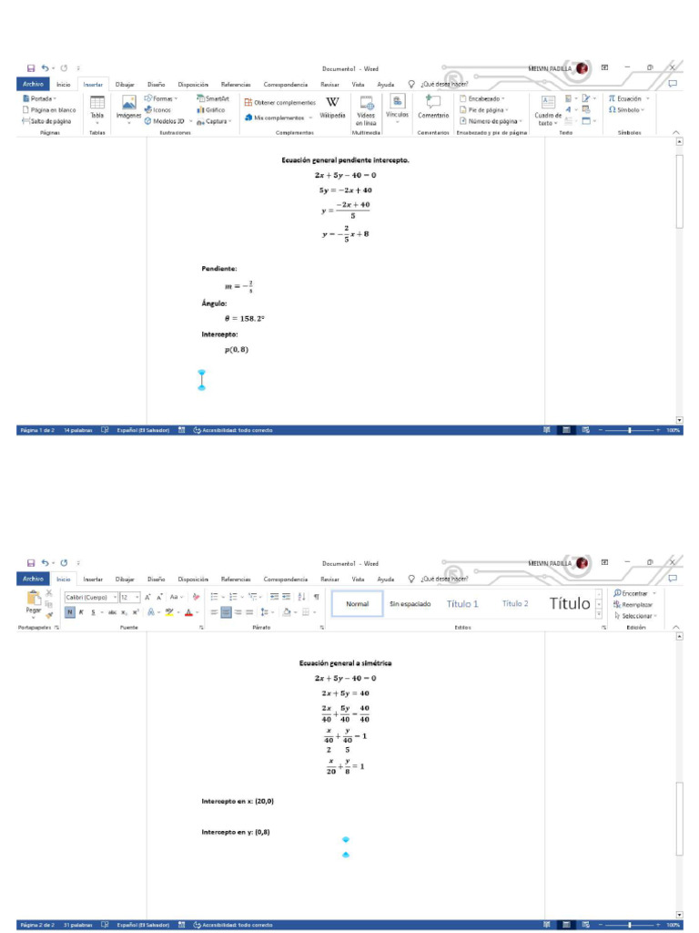Ecuación Pendiente Intercepto y A Simétrica | PDF