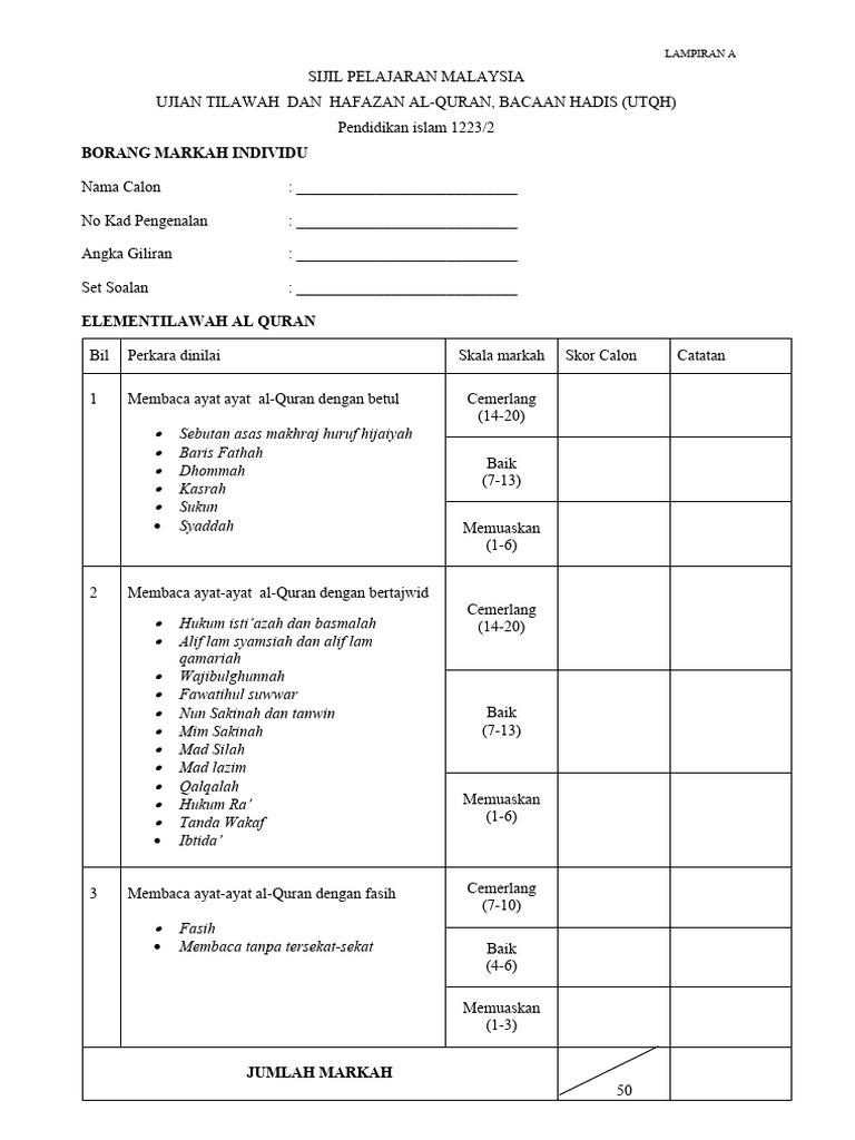 Borang Individu Utqh | PDF