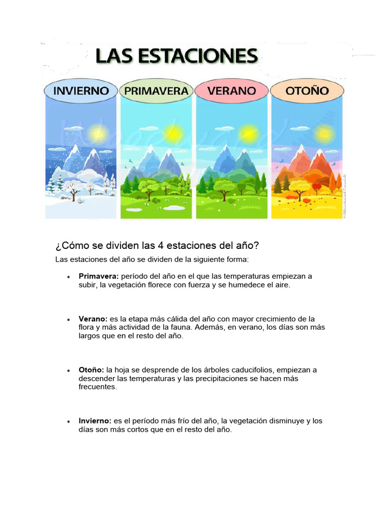 Las 4 Estaciones del Año Explicadas | PDF | Estudios de idiomas ...
