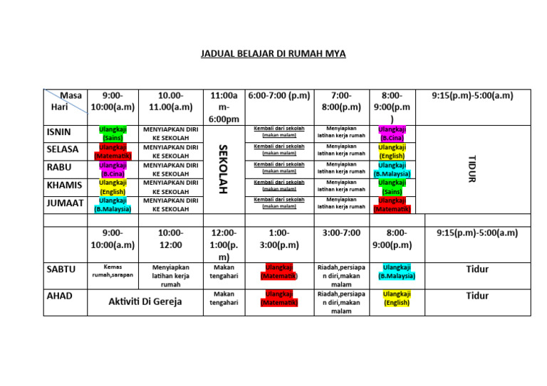 Jadual-Belajar-Di-Rumah MYA | PDF