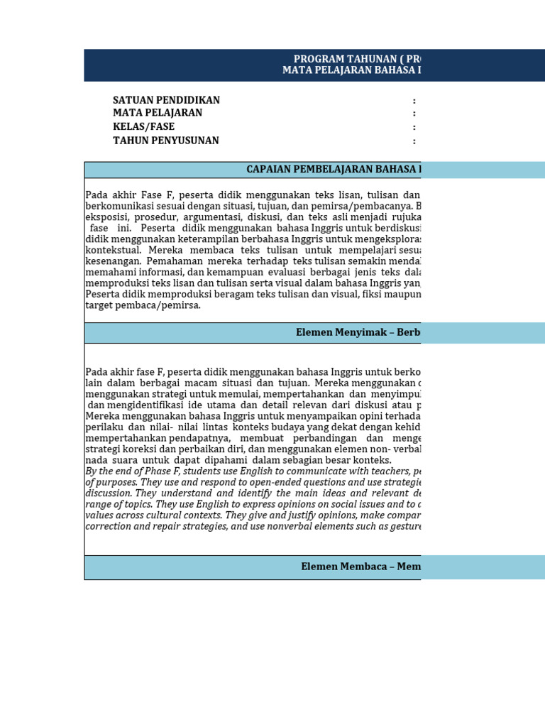Format Prota Kelas 11 SMA Bahasa Inggris Fase F - MA PLUS | PDF ...