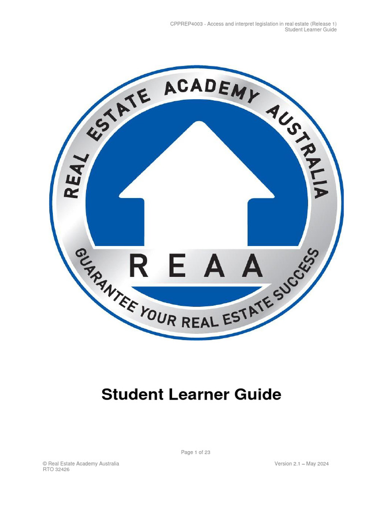 REAA - CPPREP4003 - Student Learner Guide (QLD) v2.1 | PDF | Common Law | Precedent