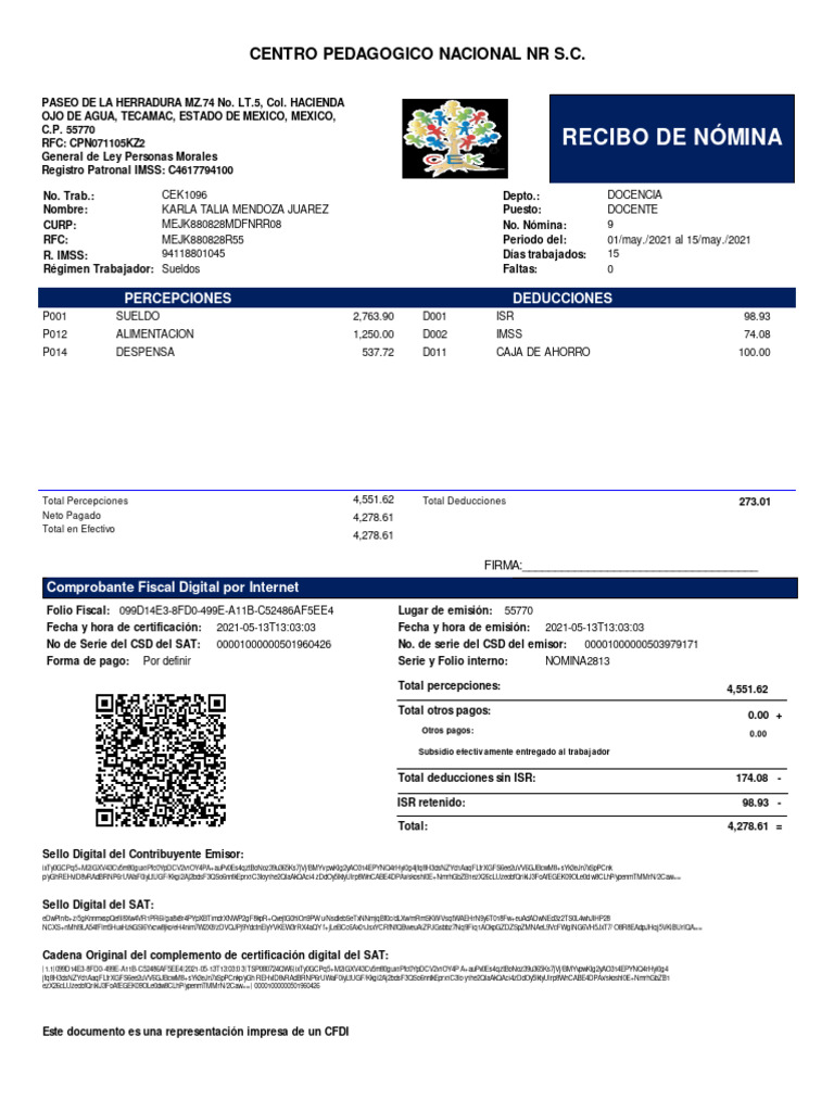 CPN071105KZ2 Nom Nomina2813 Cek1096 | PDF