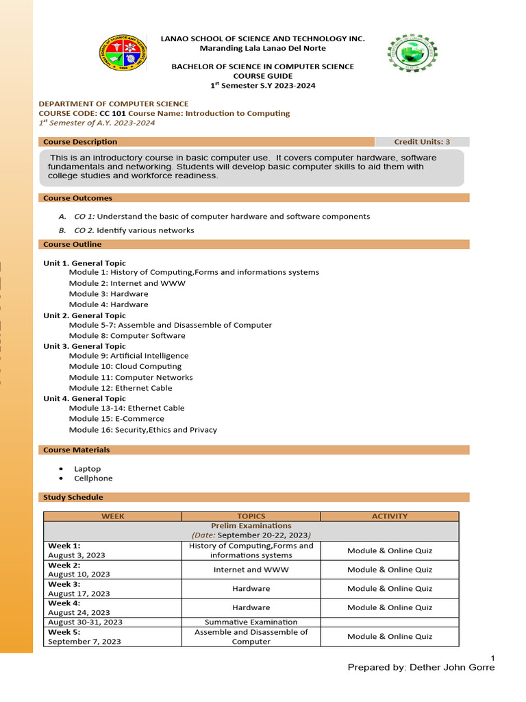 CC 101 - Introduction To Computing | PDF | Computing | Computer Hardware