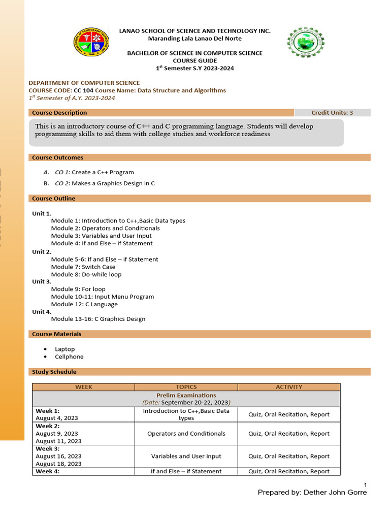 BSCS Data Structures Course Guide | PDF | C++ | Computing