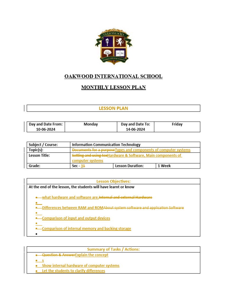 Lesson Plan June 2024 Sec3 | PDF | Educational Technology | Information ...