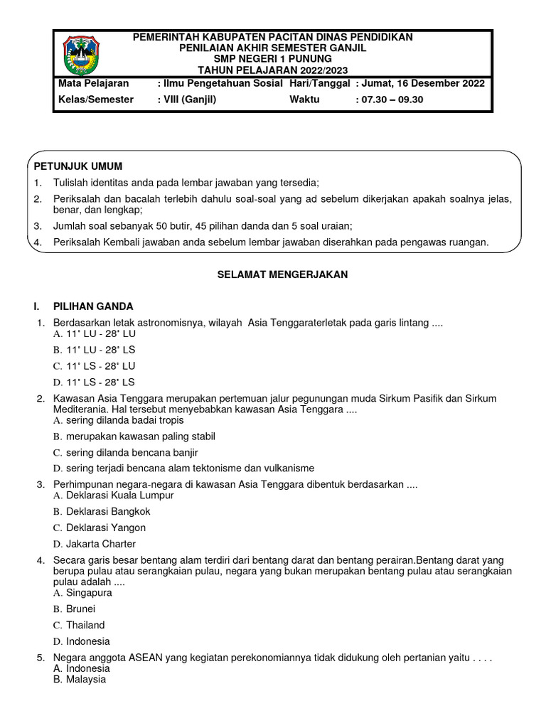 Soal PAS IPS Kelas 8 SMT Ganjil Drs. Sugeng Murjanto-2 | PDF