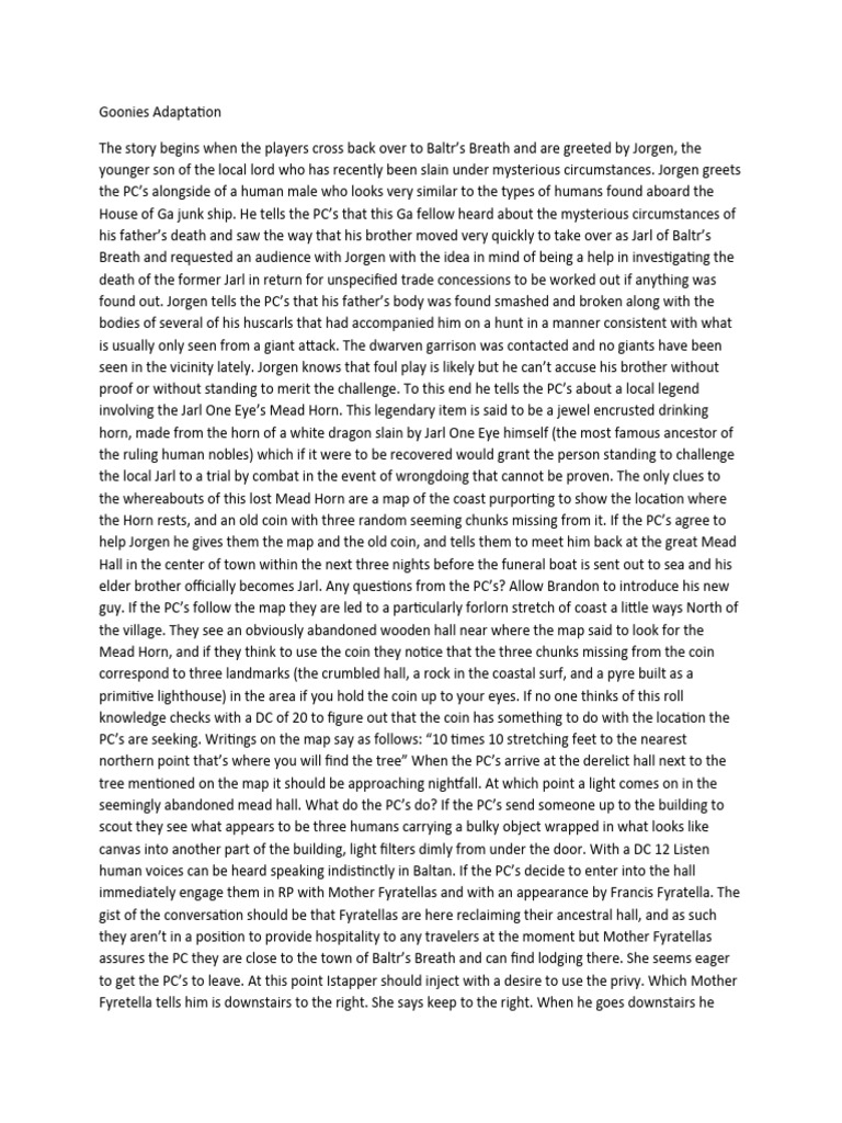 Goonies Adaptation Adventure | PDF