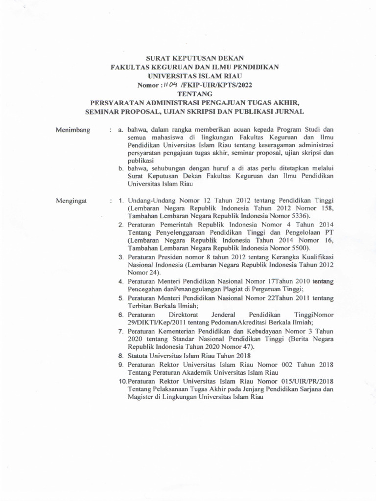 SK Pengajuan Judul, Proposal, & Skripsi | PDF