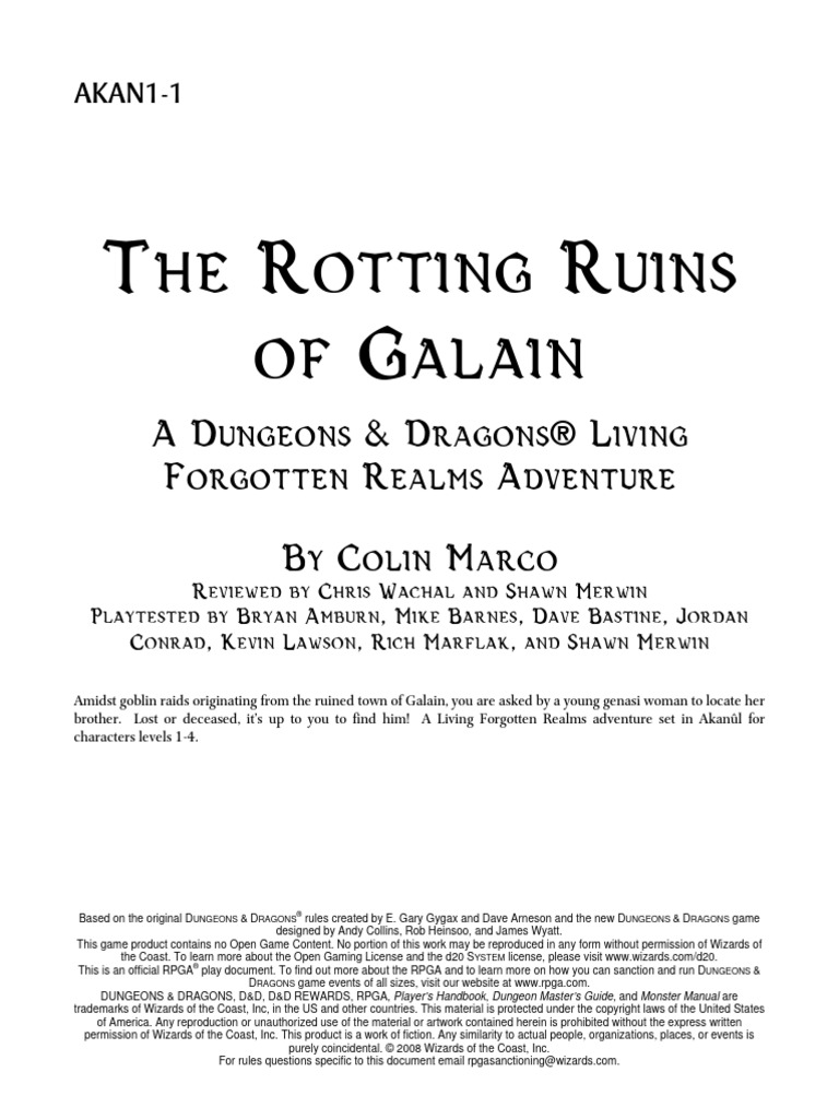 AKAN1-1 The Rotting Ruins of Galain | PDF | Dungeons & Dragons | Role ...
