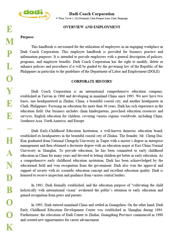 V2 Dadi Coach Employee Manual 033023 | PDF | Harassment | Recruitment