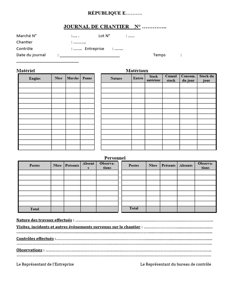 Journal de Chantie - 030230 | PDF