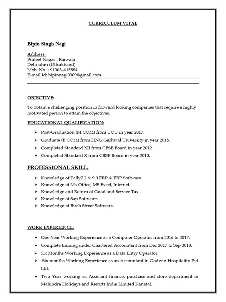 Bipin Singh Negi Resume | PDF | Invoice | Business