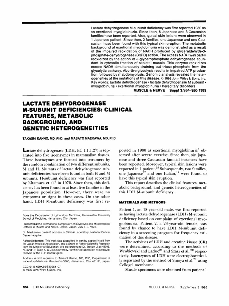 Lactate Dehydrogenase M-Subunit Deficiencies - Clinical Features ...