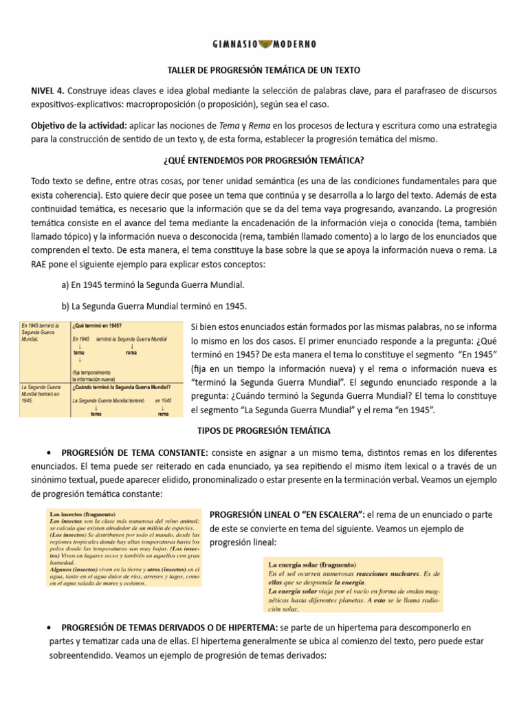 Taller de Progresion Tematica de Un Texto 2 1 | PDF | Inteligencia ...