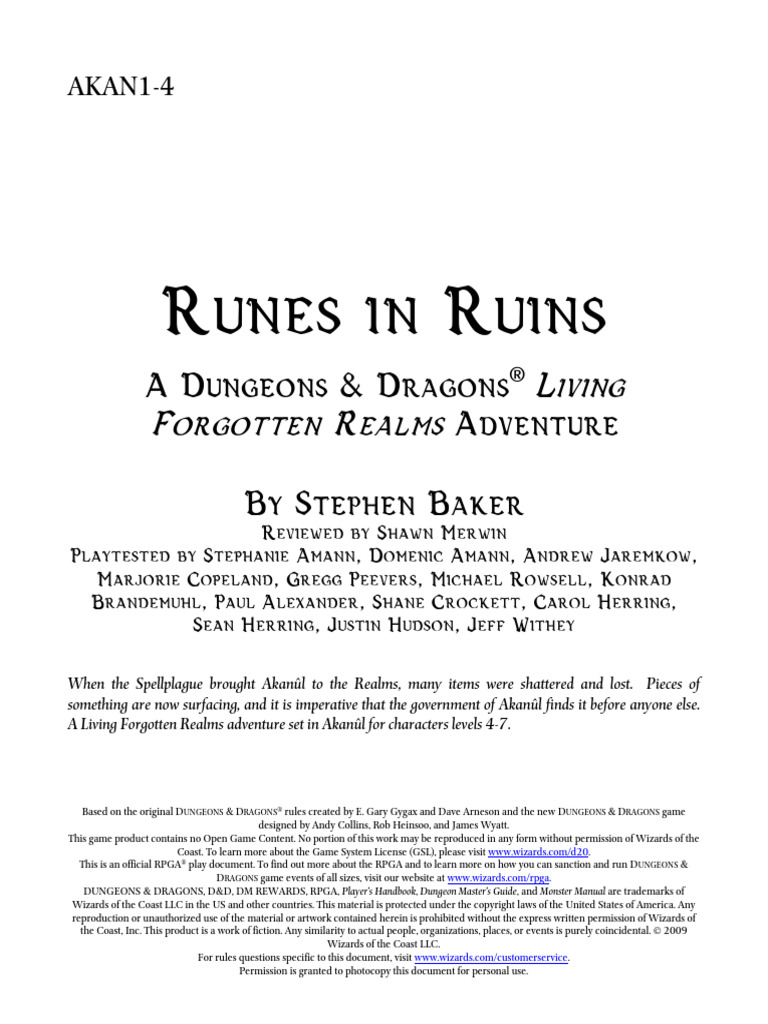 AKAN1-4 Runes in Ruins | PDF | Dungeons & Dragons | Gary Gygax Games