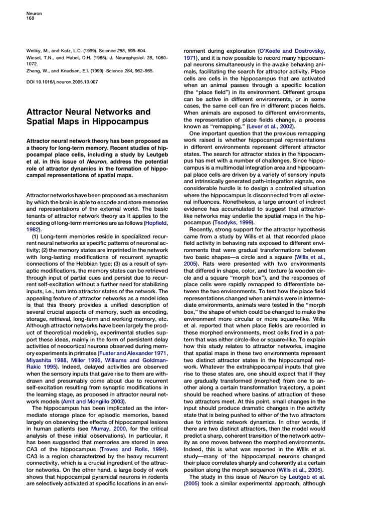 Attractor Neural Networks and Spatial Maps in Hipp | PDF | Memory | Hippocampus