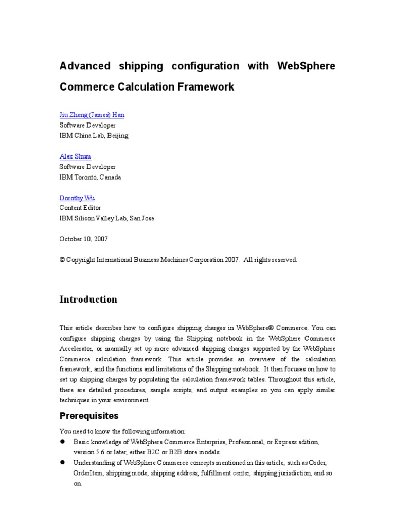 Advanced Shipping Configuration With Websphere Commerce Calculation Framework | PDF | Xslt ...