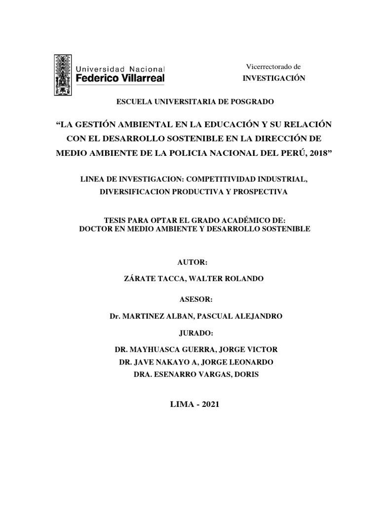 Walter Rolando Zarate Tacca Doctor 2021 | PDF | Sustentabilidad ...