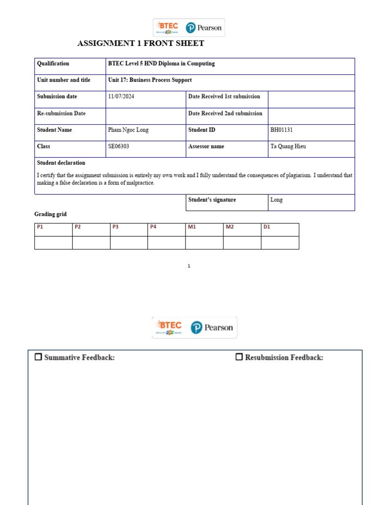 Assignment 1 - Frontsheet - Business Process Support | PDF | Security | Computer Security