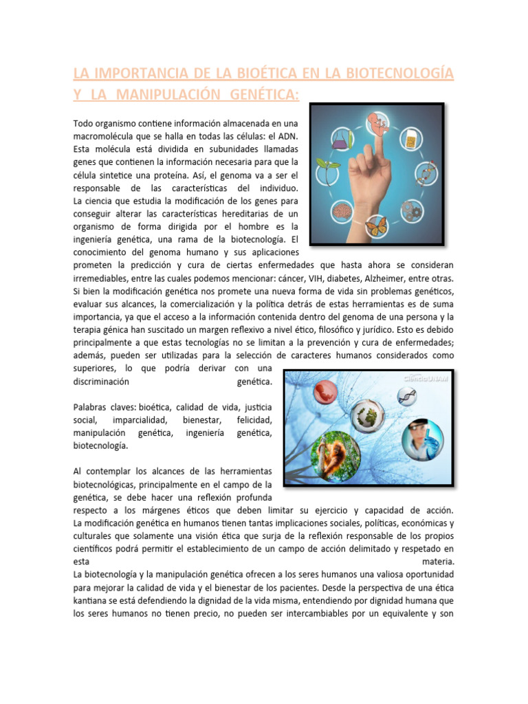 La Importancia de La Bioética en La Biotecnología y La Manipulación Genética | PDF | Ingeniería ...
