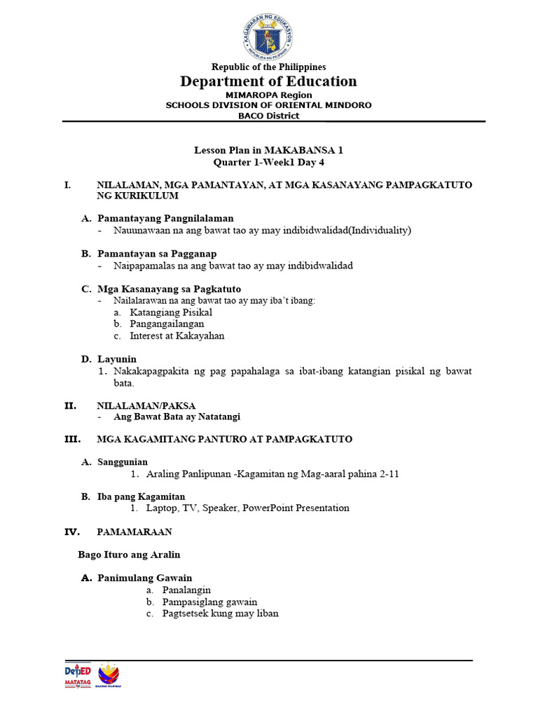 Makabansa Q1 W1D4 | PDF