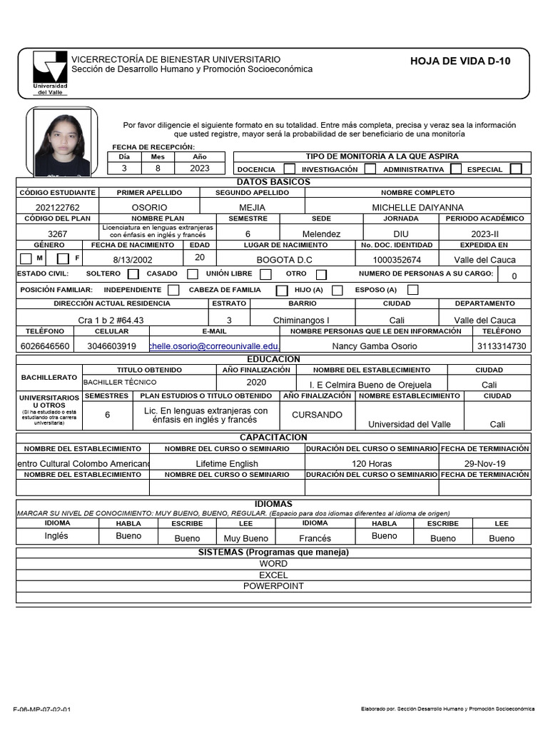 Nuevo Formato D-10 en Excel | PDF | Documento de identidad