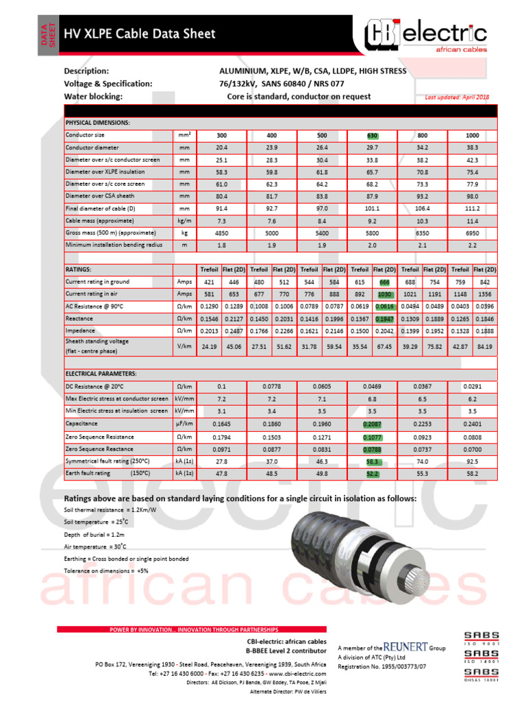132kV XLPE Cable Specifications | PDF | Electrical Resistance And ...