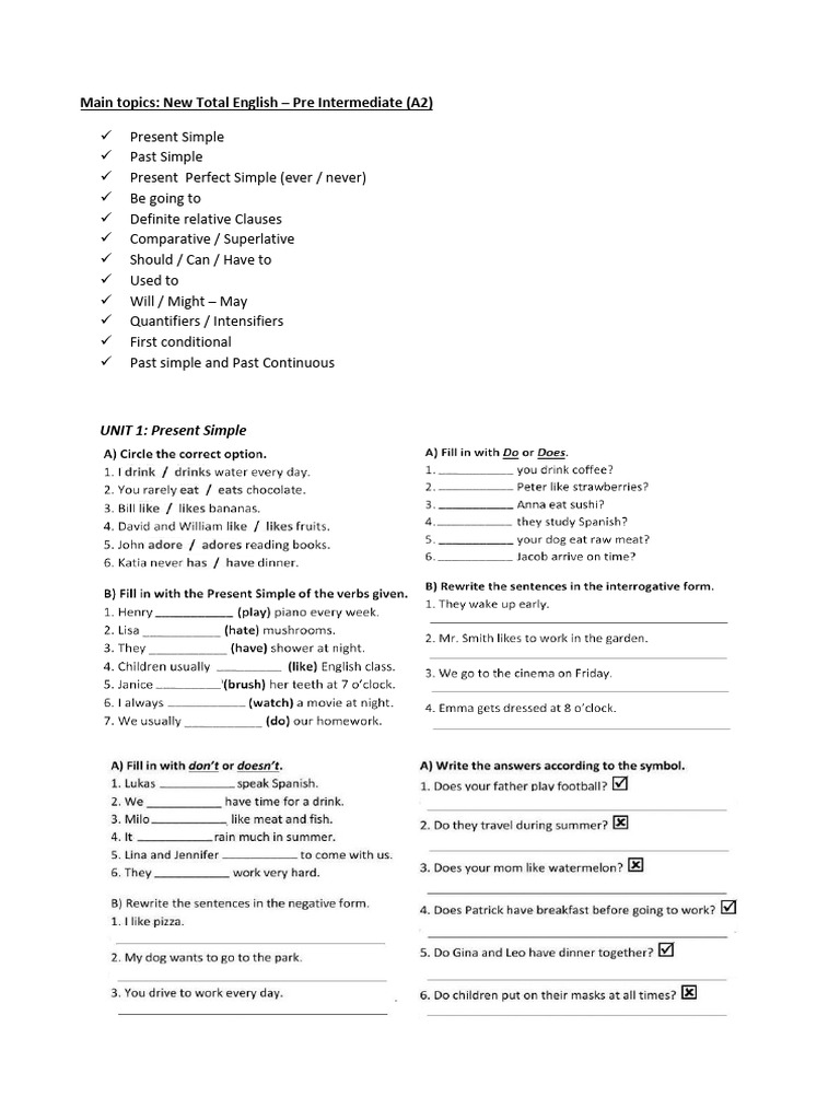 English Grammar A2 Topics Guide | PDF | Language Arts & Discipline