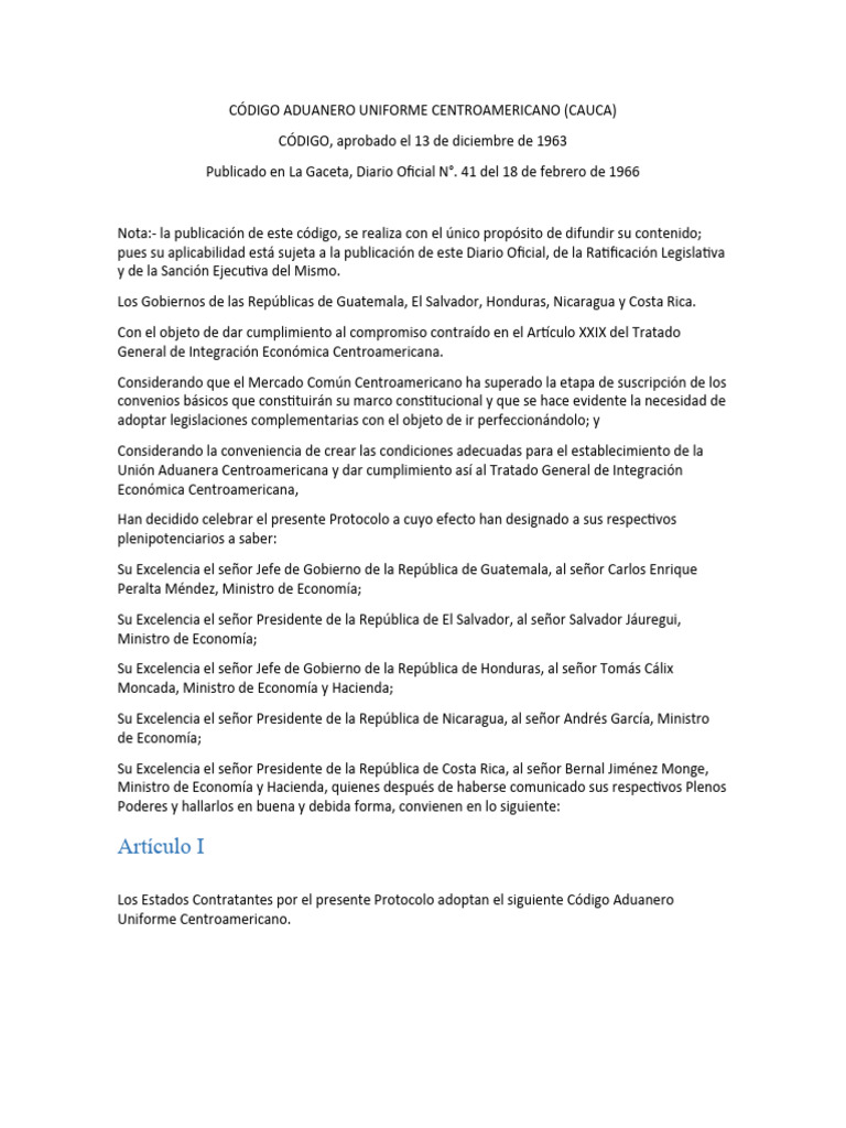 Código Aduanero Uniforme Centroamericano | PDF | aduana | Arancel