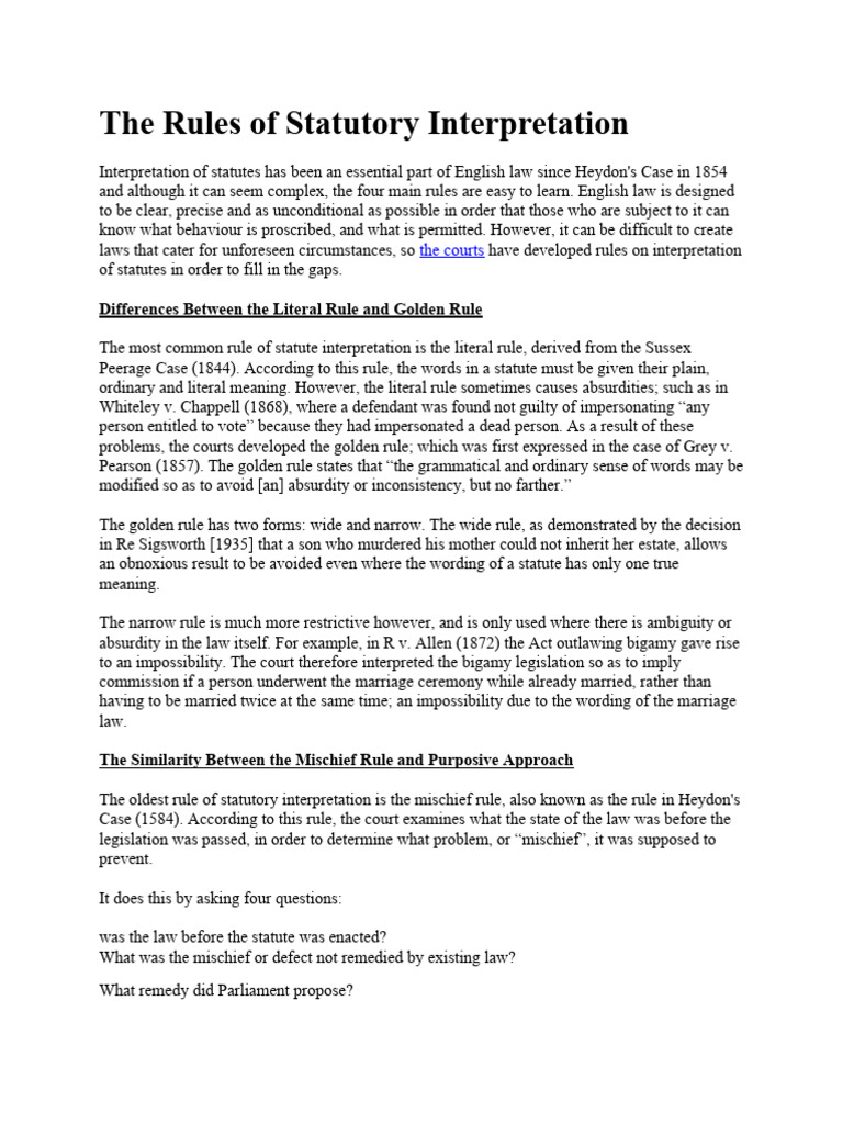 Statutory Interpretation Notes | PDF | Statutory Interpretation | Plain ...