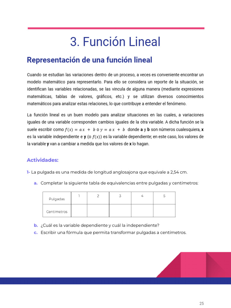 3 Funcion Lineal | PDF | Función (Matemáticas) | Variable (Matemáticas)