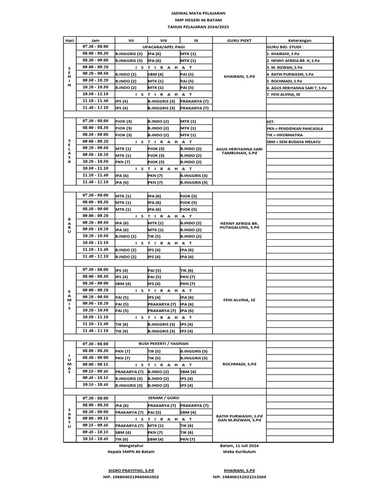 SMPN 46 - Jadwal Sesui Dinas 2024 2025 | PDF