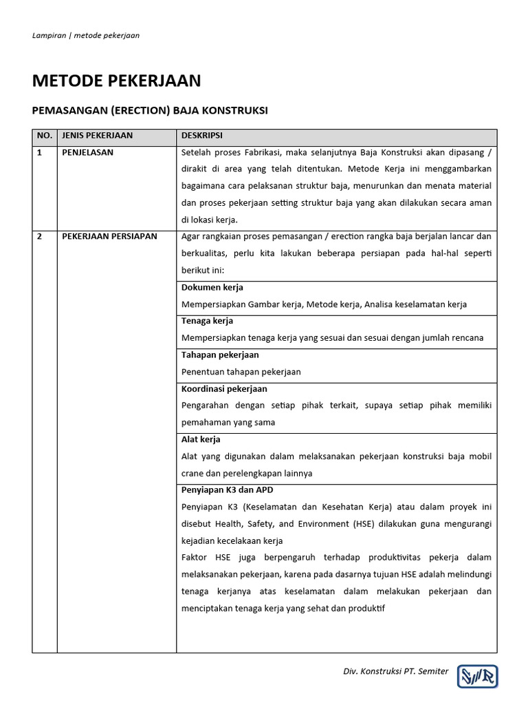 Metode Pemasangan Baja Konstruksi | PDF