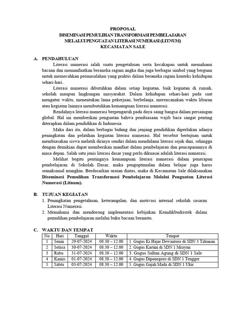 PROPOSAL-DISEMINASI LITERASI NUMERASI - Rev | PDF