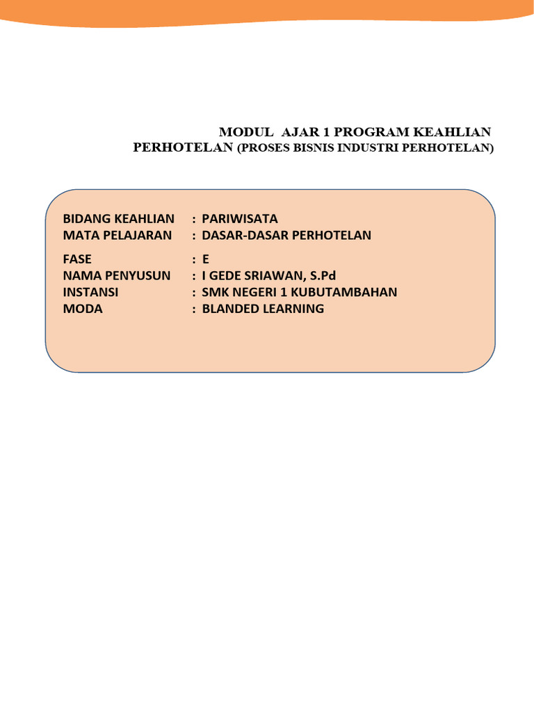 MA01 - DASAR-DASAR PERHOTELAN - I Gede Sriawan - SMK Negeri 1 Kubutambahan | PDF | Karier ...