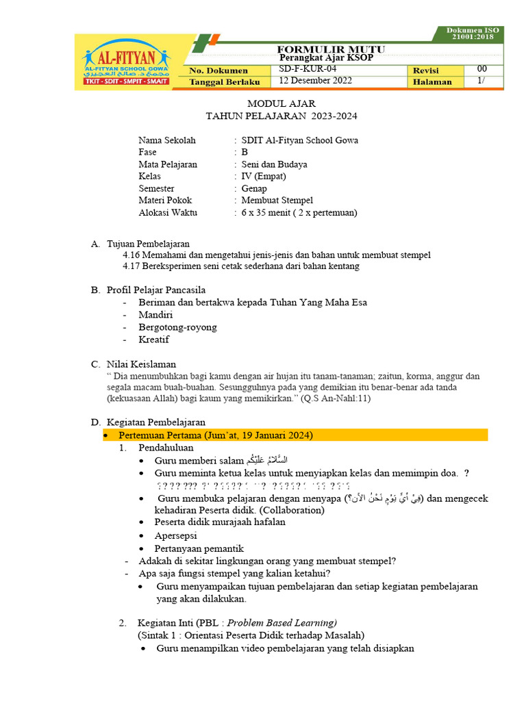 8.modul Ajar - SBDP Bab 6 TP 4.16-4.17 (PBL Dan PJBL) | PDF