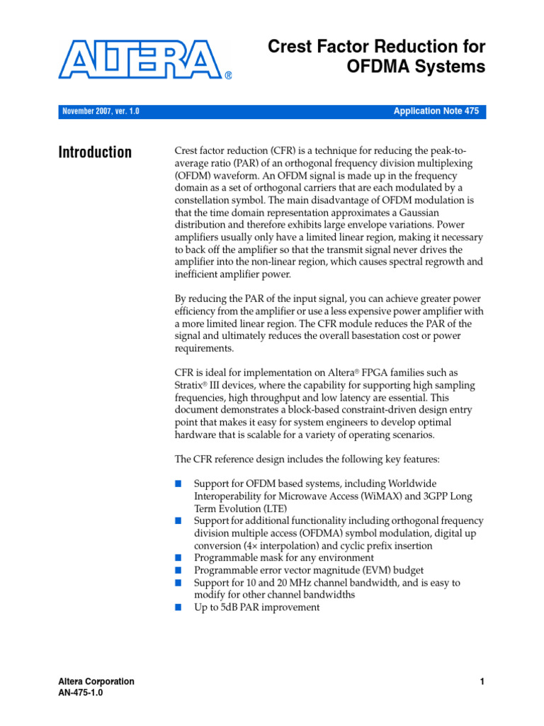 Altera Crest Factor Reudction AN475 | PDF | Orthogonal Frequency Division Multiplexing | Fast ...