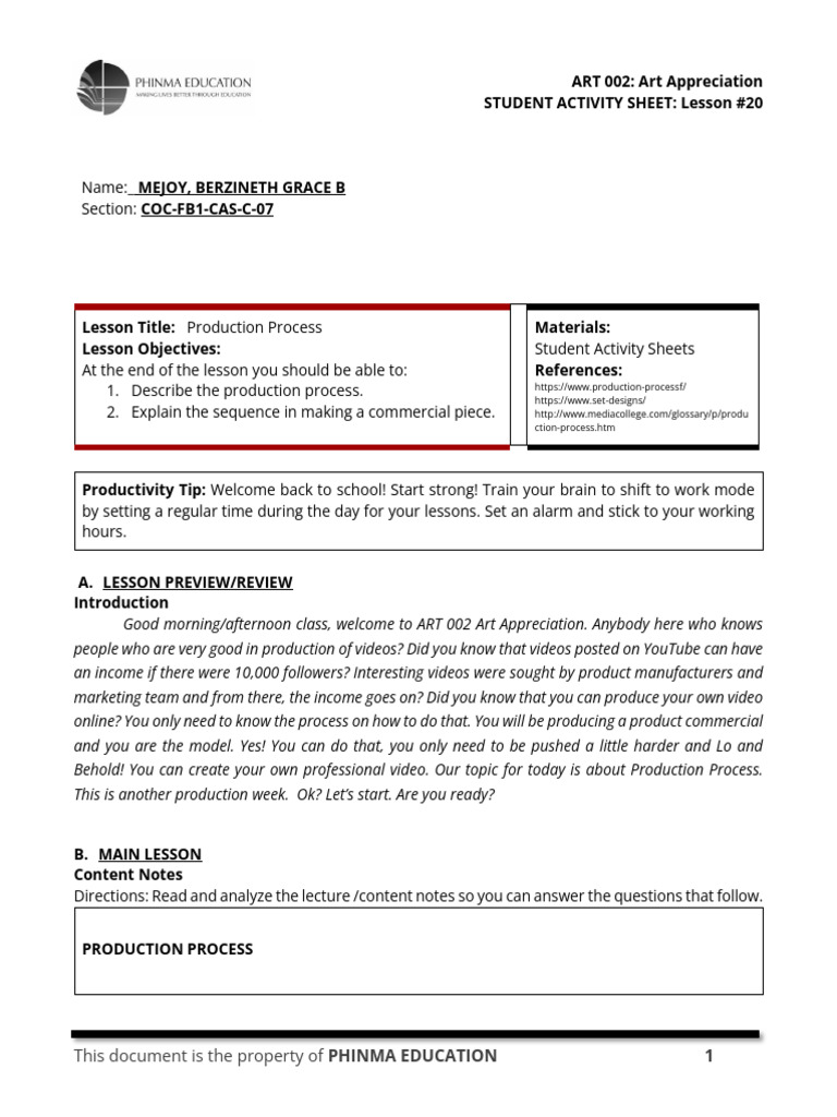 Art 002-Lesson 20 Sas | PDF | Filmmaking